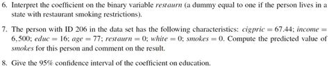 Solved Interpret The Coefficient On The Binary Variable Restaurn A