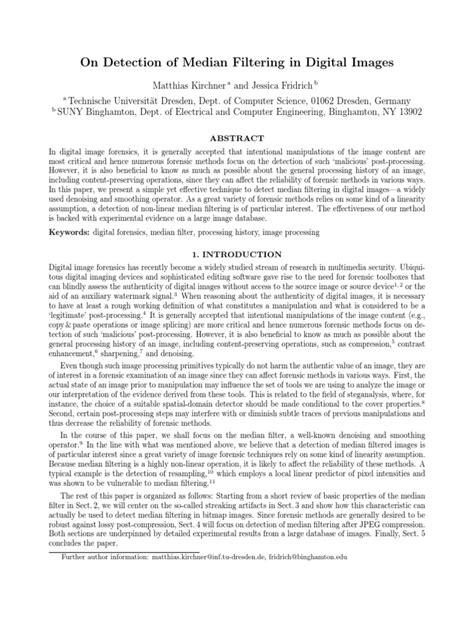 On Detection Of Median Filtering In Digital Images A B A B Pdf