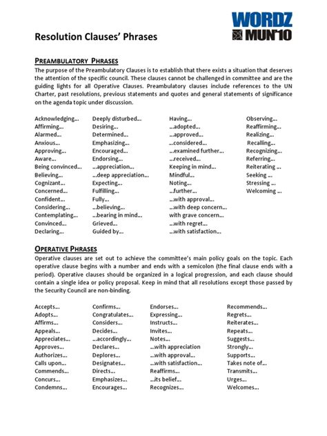 Mun Resolution Phrases Pdf
