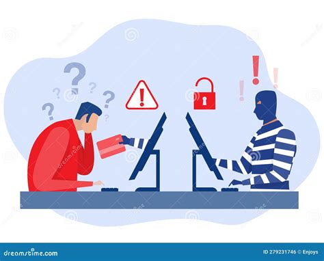 A Man On The Computer Laptop Screen And The Scammer Stealing A Bank Card From Attack Stock