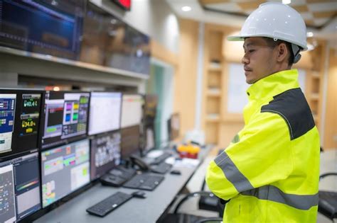 Premium Photo Engineer Working At Control Roommanager Control Systemtechnician Man Monitoring