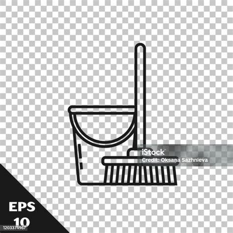 투명 한 배경에 격리 된 검은 선 걸레와 버킷 아이콘입니다 청소 서비스 개념입니다 벡터 일러스트레이션 가사 집안일에 대한 스톡 벡터 아트 및 기타 이미지 Istock