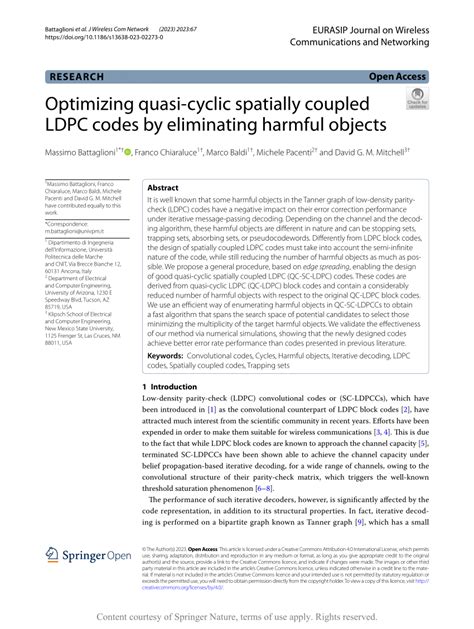 Pdf Optimizing Quasi Cyclic Spatially Coupled Ldpc Codes By
