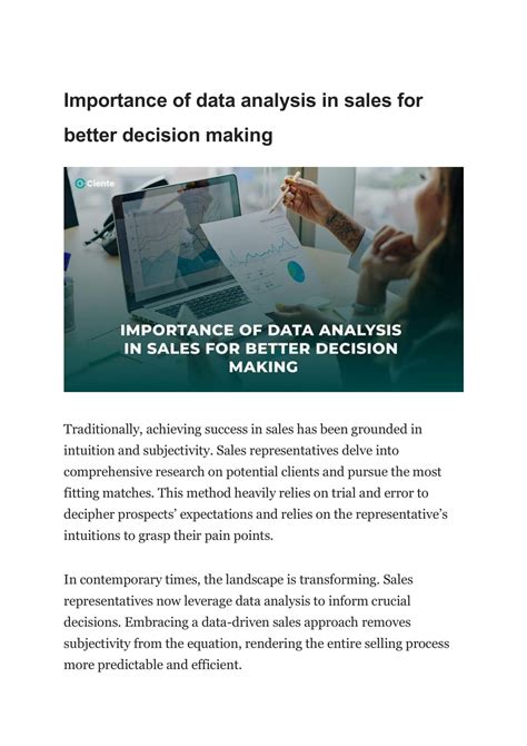 Ppt Importance Of Data Analysis In Sales For Better Decision Making Powerpoint Presentation