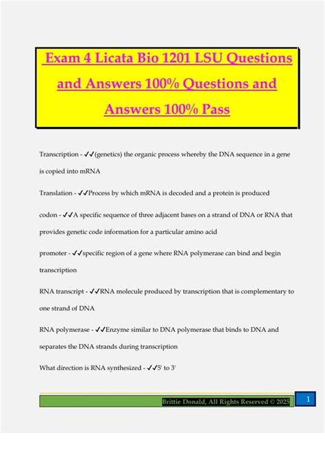 Exam 4 Licata Bio 1201 Lsu Questions And Answers 100 Questions And
