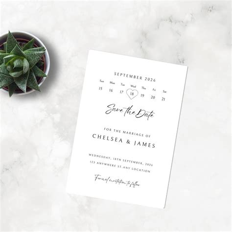 Calendar Save The Date Digital Template Minimalistic Wedding Invites Calandar Wedding