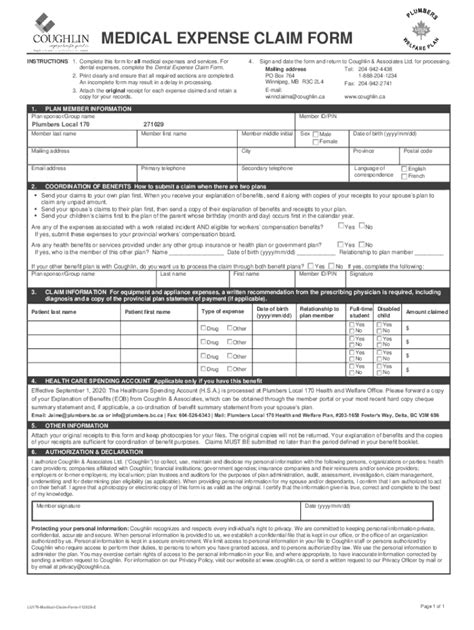 Medical Expense Claim Form Blank Fillable Template Fill Out Print