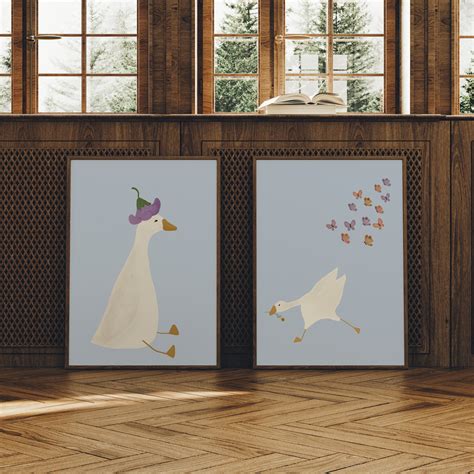 Silly Goose Wall Art Cute Goose Poster Blue Girl Nursery Decor Farm