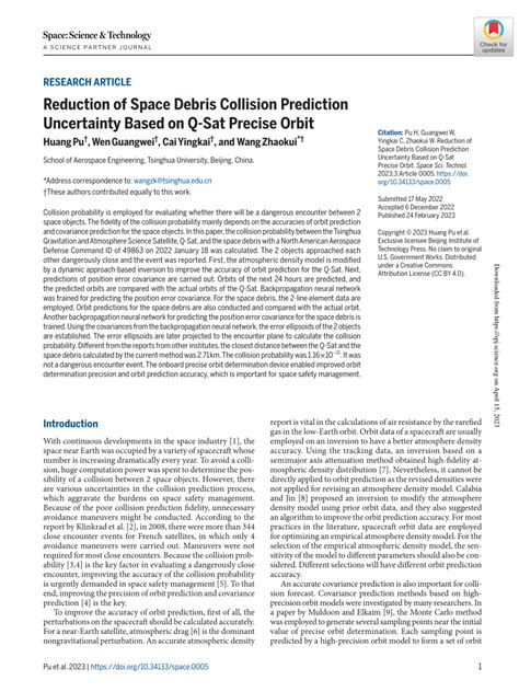 PDF Reduction Of Space Debris Collision Prediction Uncertainty Based On Q Sat Precise Orbit