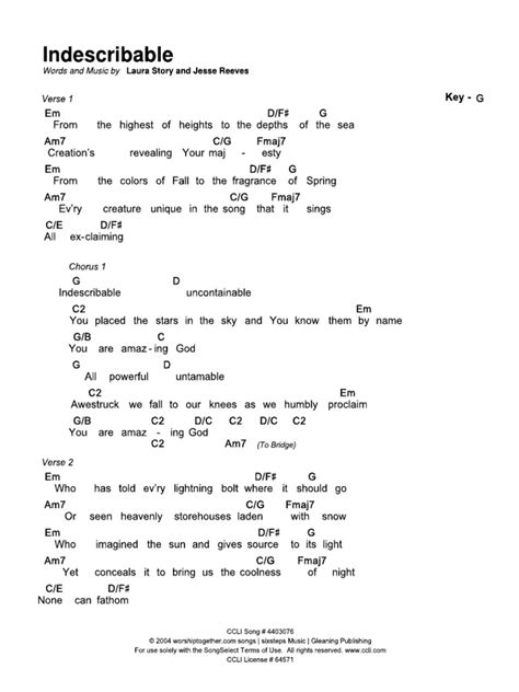 Indescribable Chord Sheet Key G Pdf Pdf