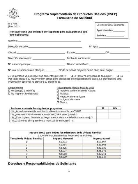 Commodity Supplemental Food Program Csfp Programa Suplementario De Doc Template Pdffiller