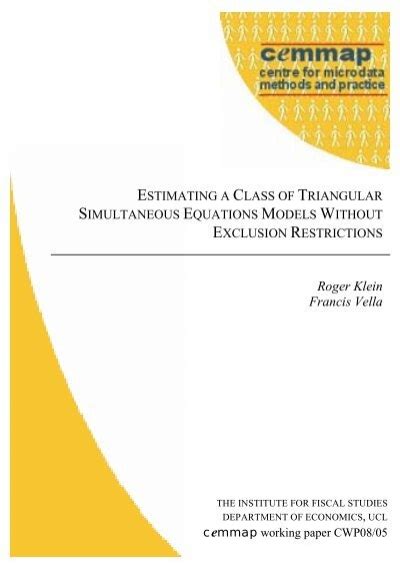 Estimating A Class Of Triangular Simultaneous Equations Cemmap