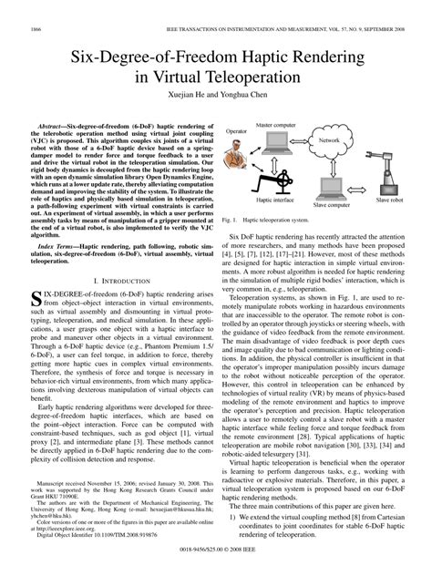 Pdf Six Degree Of Freedom Haptic Rendering In Virtual Teleoperation