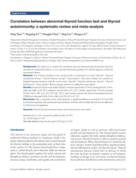 Pdf Correlation Between Abnormal Thyroid Function Test And Thyroid Autoimmunity A Systematic