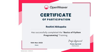 My Digital Certificate On Python Programming By Sertifier Roshini