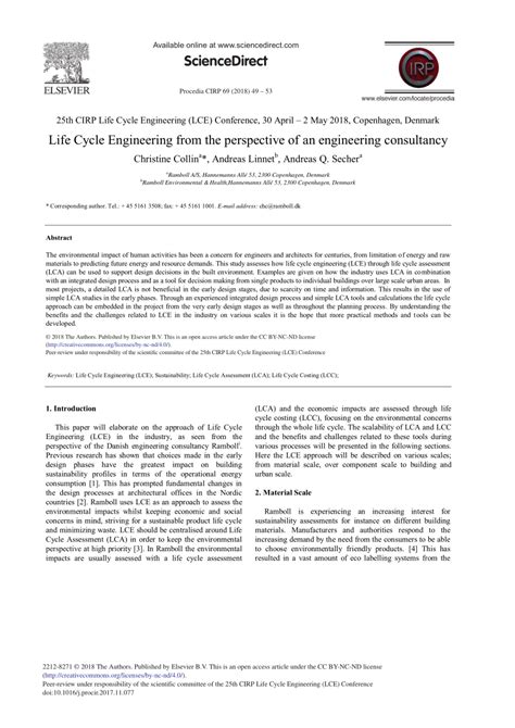 Pdf Life Cycle Engineering From The Perspective Of An Engineering