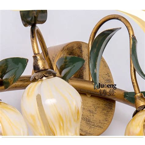 Европейские бронзовые металлические листья ванная комната настенный светильник стеклянный