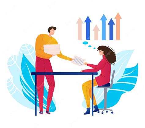 Premium Vector Male Character Hold Stack Paper Report Female Boss