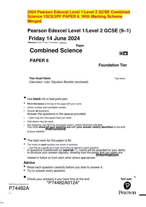 2024 Pearson Edexcel Level 1 Level 2 Gcse Combined Science 1sc0 2pf Paper 6 With Marking Scheme