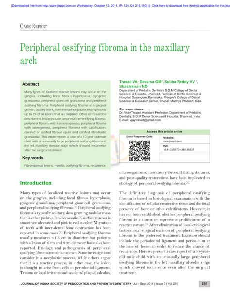 Pdf Peripheral Ossifying Fibroma In The Maxillary Arch