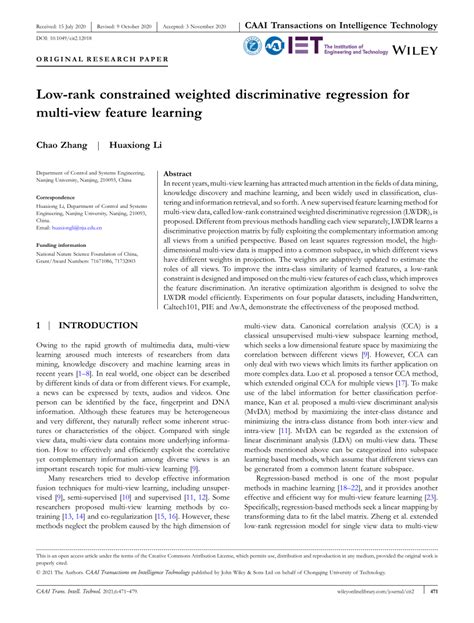 Pdf Low‐rank Constrained Weighted Discriminative Regression For Multi