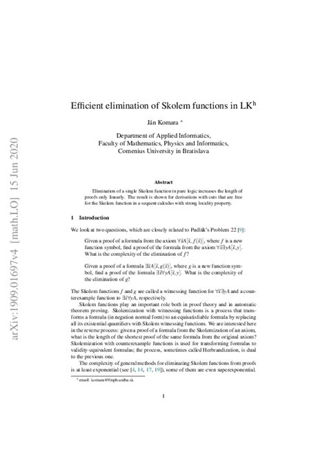 Pdf Efficient Elimination Of Skolem Functions In Lkh