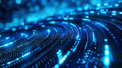 The Background Showcases A Futuristic Digital Data Network With Glowing Blue Light Trails Stock