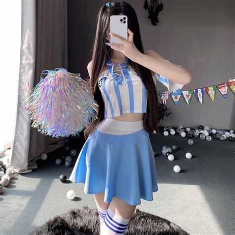 Sexy Cheerleader Costume Lace Up V Neck Football Girl Cosplay Outfit F