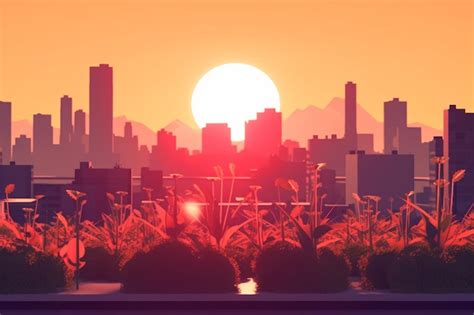 Premium Ai Image 3d Render Of A Summer Sunset Cityscape