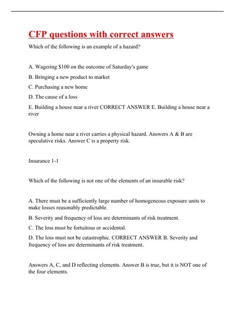 cfp questions with correct answers cfp certified financial planner