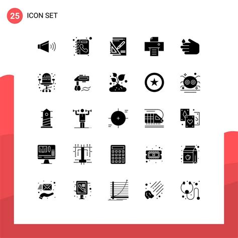 25 Universal Solid Glyph Signs Symbols Of Soap Cleaning Graph Printer Device Editable Vector