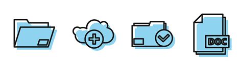 Set Line Document Folder And Check Mark Document Folder Add Cloud And