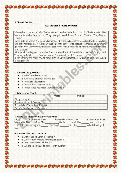 Mother´s daily routine - ESL worksheet by nadika