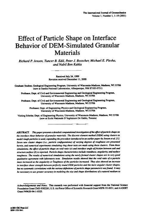 pdf effect of particle shape on interface behavior of dem simulated