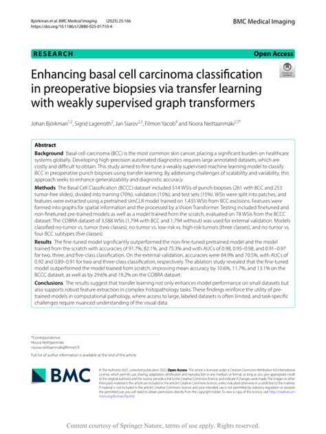 Pdf Enhancing Basal Cell Carcinoma Classification In Preoperative Biopsies Via Transfer