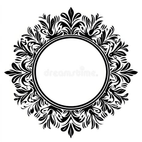 A Black And White Circle With A Floral Design Stock Illustration