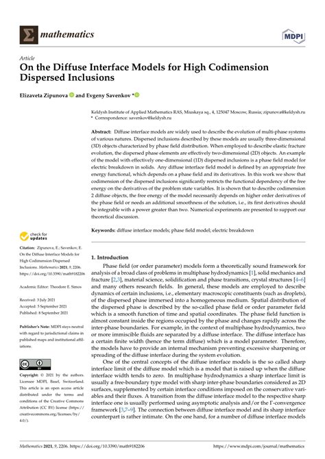 Pdf On The Diffuse Interface Models For High Codimension Dispersed