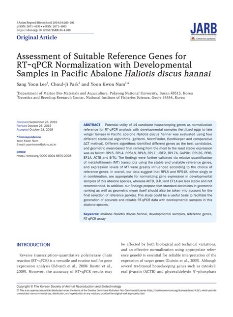 Pdf Assessment Of Suitable Reference Genes For Rt Qpcr Normalization With Developmental