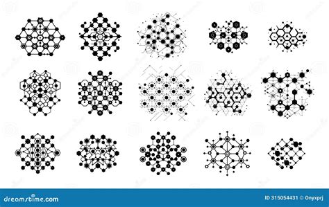 Hexagonal Chemical Mesh Icons Vector Set Molecular Structure Grids