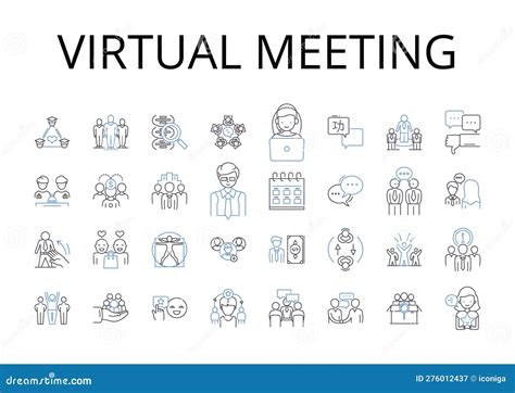 Virtual Meeting Line Icons Collection Online Conference Digital Gathering Remote Presentation