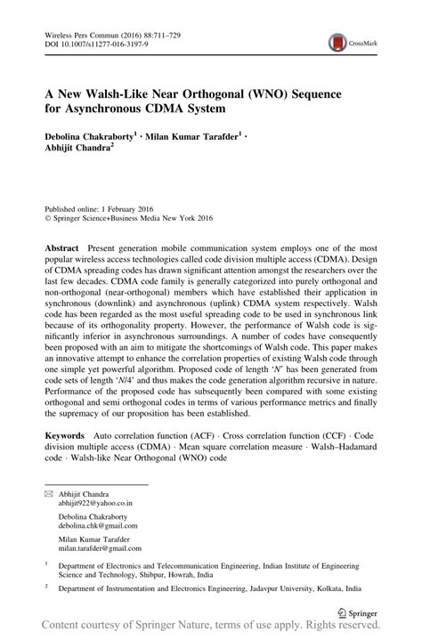 A New Walsh Like Near Orthogonal Wno Sequence For Asynchronous Cdma System Request Pdf
