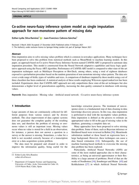 Co Active Neuro Fuzzy Inference System Model As Single Imputation