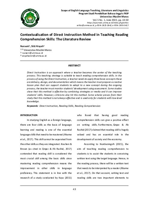 Pdf Contextualisation Of Direct Instruction Method In Teaching Reading Comprehension Skills