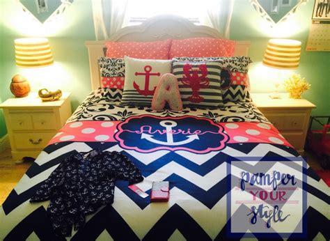 Monogrammed Nautical Anchor Bedding Hot Pink And Navy Etsy