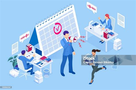 등등 측정 프로젝트 마감일 성공으로 가는 길에 시간 관리 시간 관리 프로젝트 계획 일정을 작업하는 과로 한 남자의 기한 개념 달력에 대한 스톡 벡터 아트 및 기타 이미지