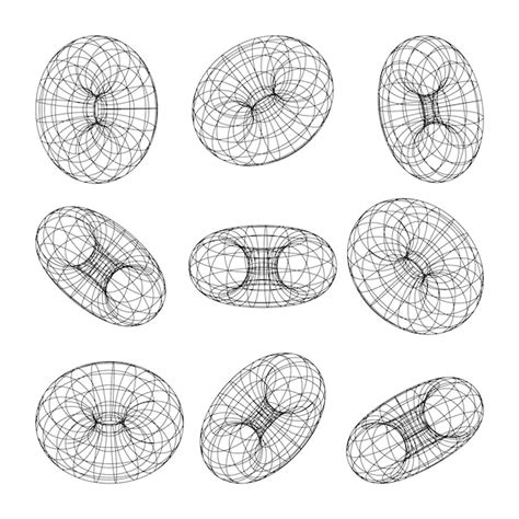Premium Vector Wireframe Shapes Lined Torus Perspective Mesh D Grid Low Poly Geometric