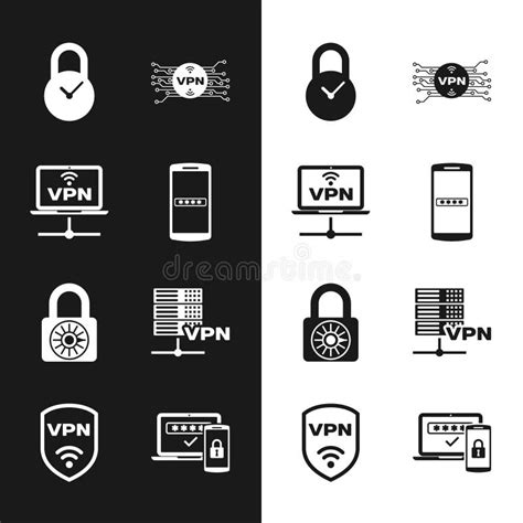 Set Mobile And Password Vpn Computer Network Padlock With Clock Microchip Circuit Safe