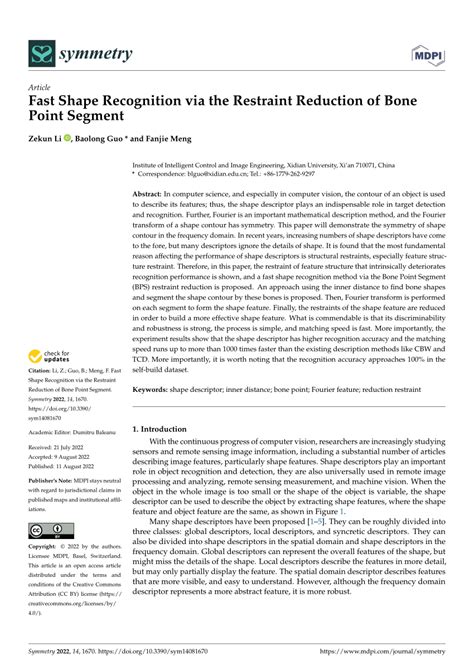 pdf fast shape recognition via the restraint reduction of bone point