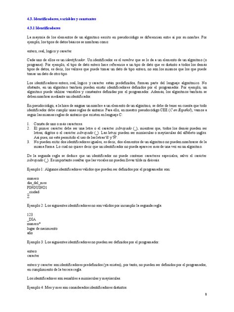 4 3 Identificadores Variables Y Constantes Descargar Gratis Pdf Variable Informática