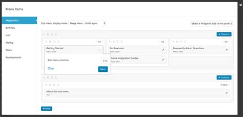 how to distribute sub menu items over multiple columns max mega menu